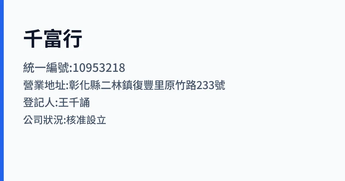 千富行 - 統編 10953218（彰化縣） 公司登記資料與營業項目詳細圖表