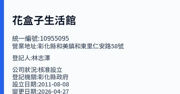 花盒子生活館的照片-統編 10955095(彰化縣) 公司登記資料與營業項目詳細圖表