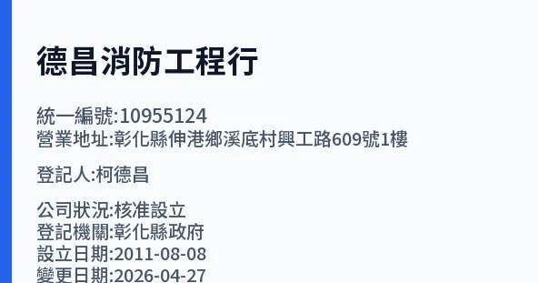 德昌消防工程行的照片-統編 10955124(彰化縣) 公司登記資料與營業項目詳細圖表