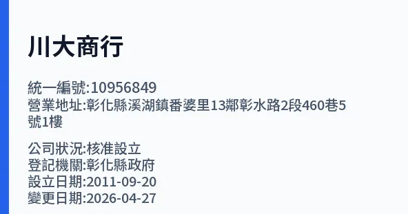 川大商行的照片-統編 10956849(彰化縣) 公司登記資料與營業項目詳細圖表