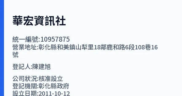 華宏資訊社的照片-統編 10957875(彰化縣) 公司登記資料與營業項目詳細圖表