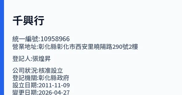 千興行的照片-統編 10958966(彰化縣) 公司登記資料與營業項目詳細圖表