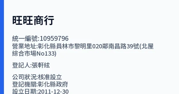 旺旺商行的照片-統編 10959796(彰化縣) 公司登記資料與營業項目詳細圖表