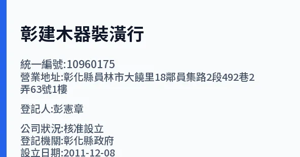 彰建木器裝潢行的照片-統編 10960175(彰化縣) 公司登記資料與營業項目詳細圖表