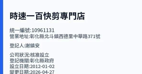 時速一百快剪專門店的照片-統編 10961131(彰化縣) 公司登記資料與營業項目詳細圖表