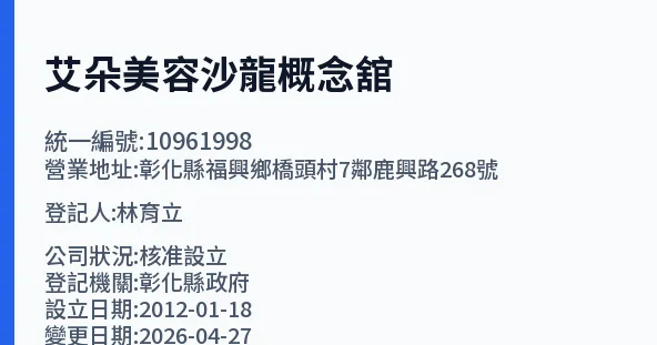 艾朵美容沙龍概念舘的照片-統編 10961998(彰化縣) 公司登記資料與營業項目詳細圖表