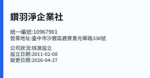 鑽羽淨企業社的照片-統編 10967901(臺中市) 公司登記資料與營業項目詳細圖表