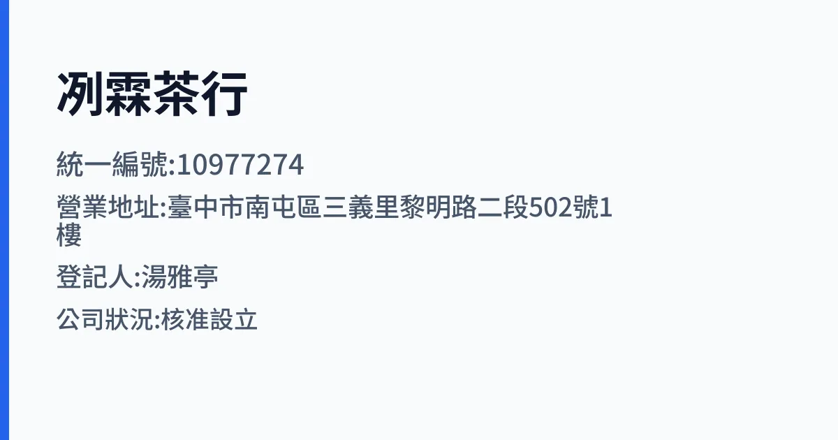 冽霖茶行 - 統編 10977274(臺中市) 公司登記資料與營業項目詳細圖表
