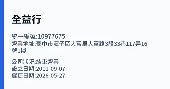 全益行的照片-統編 10977675(臺中市) 公司登記資料與營業項目詳細圖表