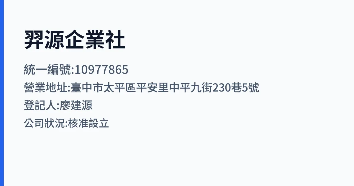 羿源企業社 - 統編 10977865(臺中市) 公司登記資料與營業項目詳細圖表