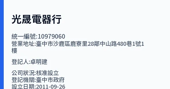 光晟電器行的照片-統編 10979060(臺中市) 公司登記資料與營業項目詳細圖表
