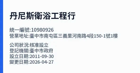 丹尼斯衛浴工程行的照片-統編 10980926(臺中市) 公司登記資料與營業項目詳細圖表