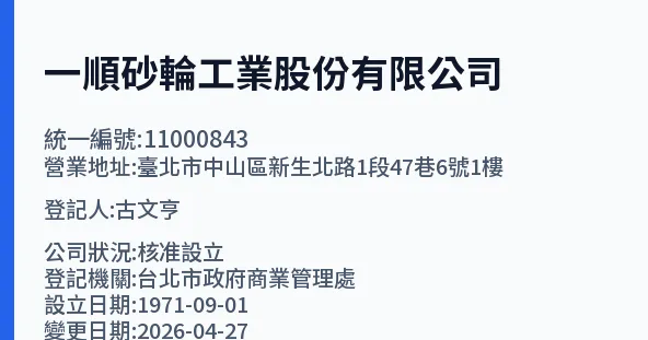 一順砂輪工業股份有限公司的照片-統編 11000843(臺北市) 公司登記資料與營業項目詳細圖表
