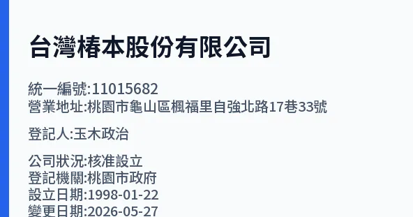 台灣椿本股份有限公司的照片-統編 11015682(桃園市) 公司登記資料與營業項目詳細圖表