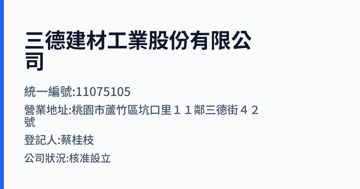 三德建材工業股份有限公司 - 統編 11075105(桃園市) 公司登記資料與營業項目詳細圖表