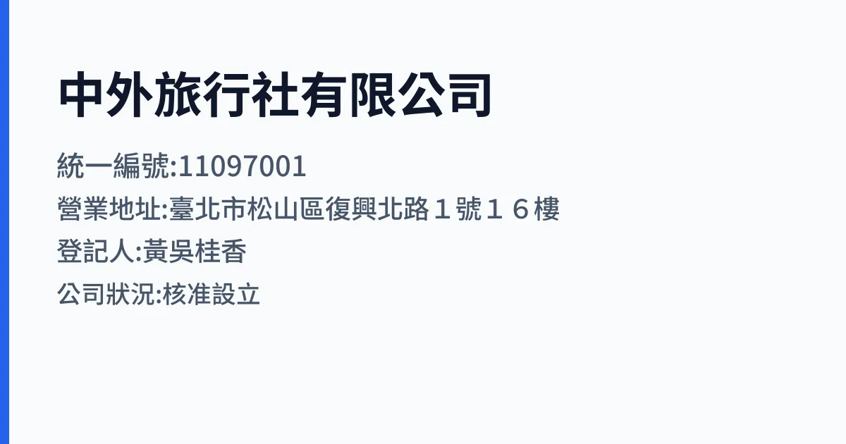 中外旅行社有限公司 - 統編 11097001(臺北市) 公司登記資料與營業項目詳細圖表