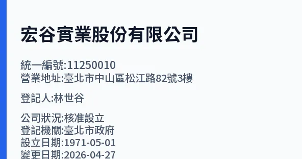 宏谷實業股份有限公司的照片-統編 11250010(臺北市) 公司登記資料與營業項目詳細圖表