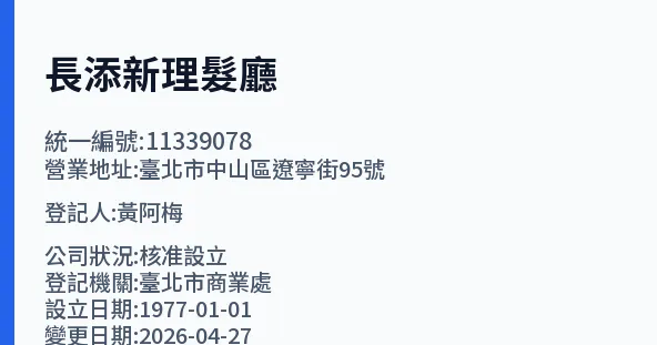長添新理髮廳的照片-統編 11339078(臺北市) 公司登記資料與營業項目詳細圖表