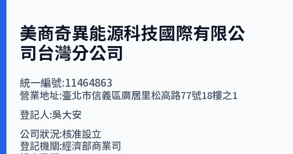 美商奇異能源科技國際有限公司台灣分公司的照片-統編 11464863(臺北市) 公司登記資料與營業項目詳細圖表