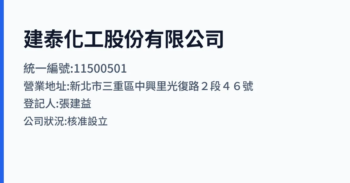 建泰化工股份有限公司 - 統編 11500501(新北市) 公司登記資料與營業項目詳細圖表