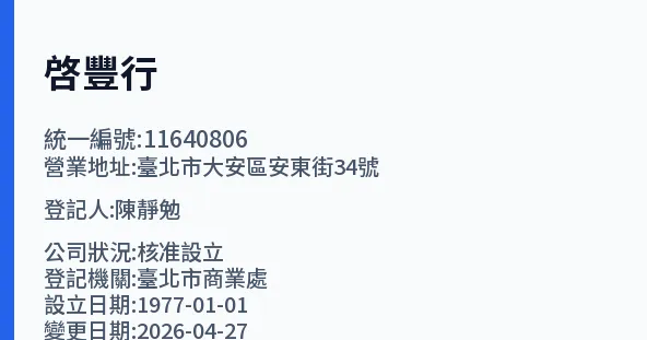 啓豐行的照片-統編 11640806(臺北市) 公司登記資料與營業項目詳細圖表