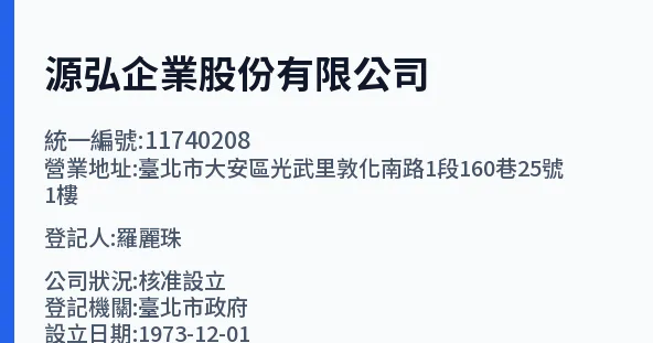 源弘企業股份有限公司的照片-統編 11740208(臺北市) 公司登記資料與營業項目詳細圖表