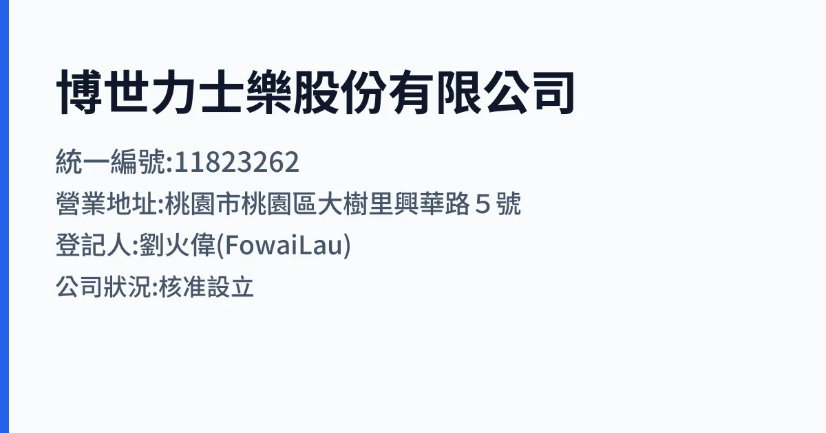 博世力士樂股份有限公司 - 統編 11823262(桃園市) 公司登記資料與營業項目詳細圖表