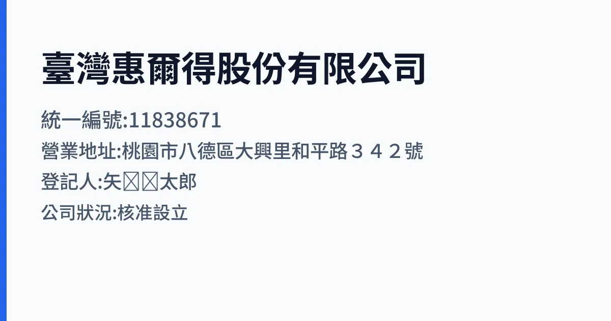 臺灣惠爾得股份有限公司 - 統編 11838671(桃園市) 公司登記資料與營業項目詳細圖表