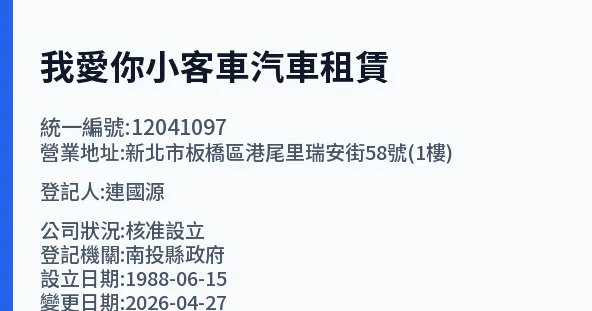 我愛你小客車汽車租賃的照片-統編 12041097(新北市) 公司登記資料與營業項目詳細圖表