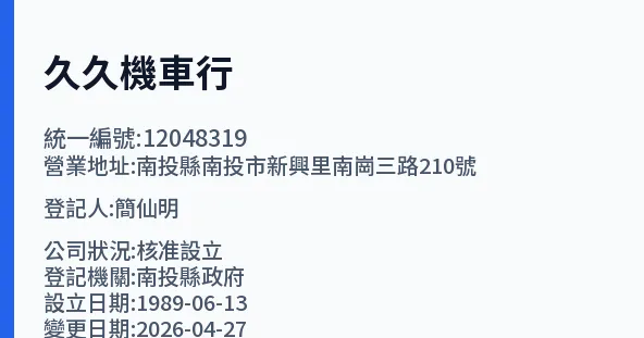 久久機車行的照片-統編 12048319(南投縣) 公司登記資料與營業項目詳細圖表