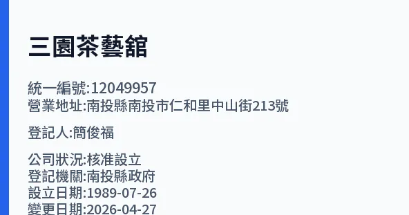 三園茶藝舘的照片-統編 12049957(南投縣) 公司登記資料與營業項目詳細圖表