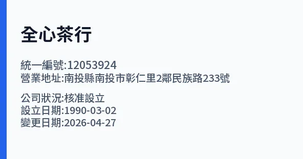 全心茶行的照片-統編 12053924(南投縣) 公司登記資料與營業項目詳細圖表
