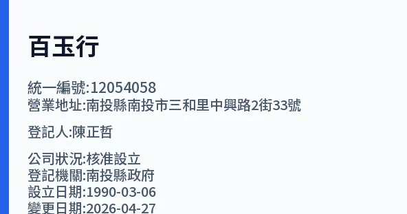 百玉行的照片-統編 12054058(南投縣) 公司登記資料與營業項目詳細圖表