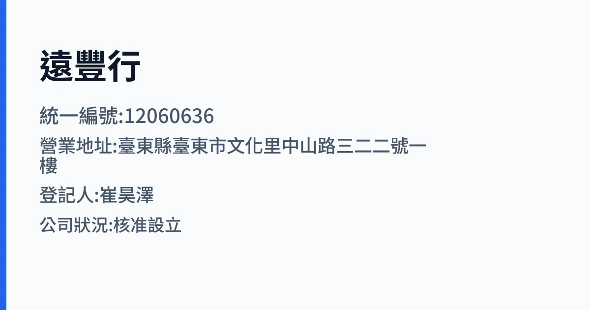 遠豐行 - 統編 12060636(臺東縣) 公司登記資料與營業項目詳細圖表