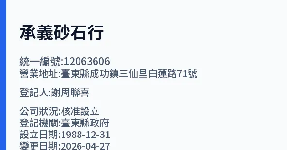 承義砂石行的照片-統編 12063606(臺東縣) 公司登記資料與營業項目詳細圖表
