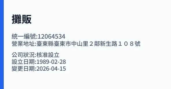 攤販的照片-統編 12064534(臺東縣) 公司登記資料與營業項目詳細圖表