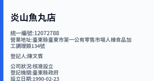 炎山魚丸店的照片-統編 12072788(臺東縣) 公司登記資料與營業項目詳細圖表