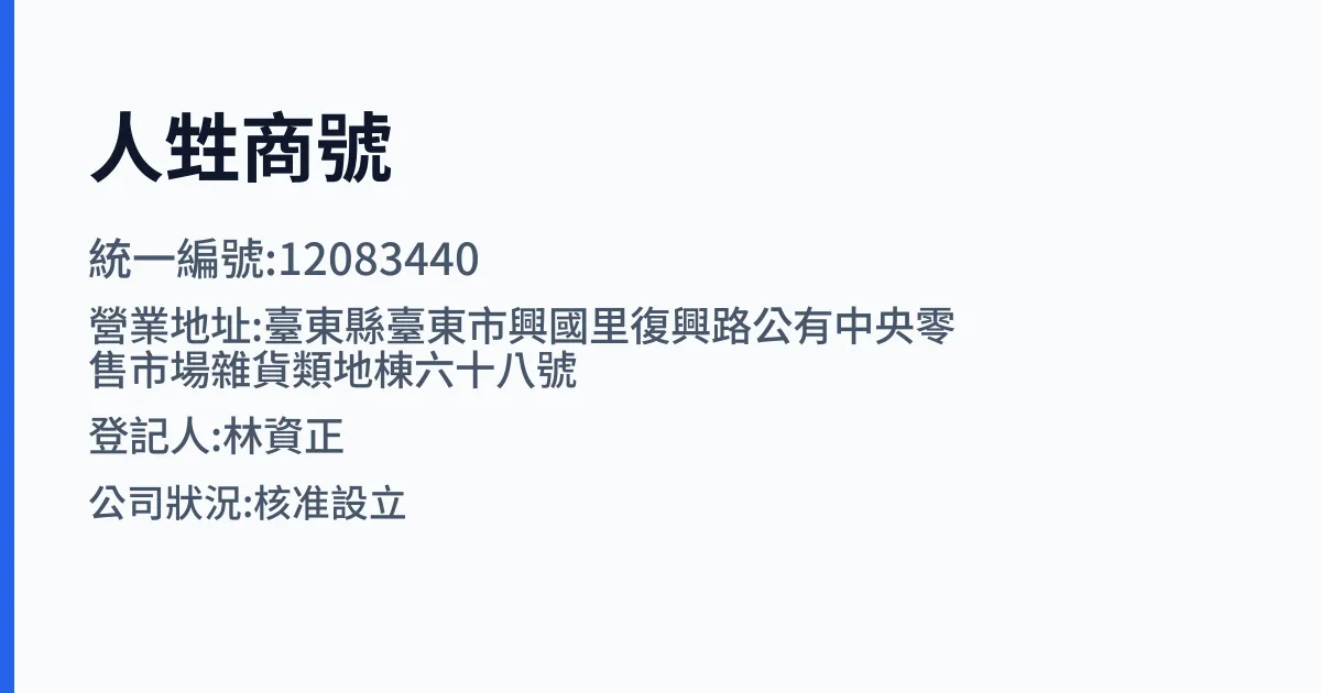 人甡商號 - 統編 12083440(臺東縣) 公司登記資料與營業項目詳細圖表
