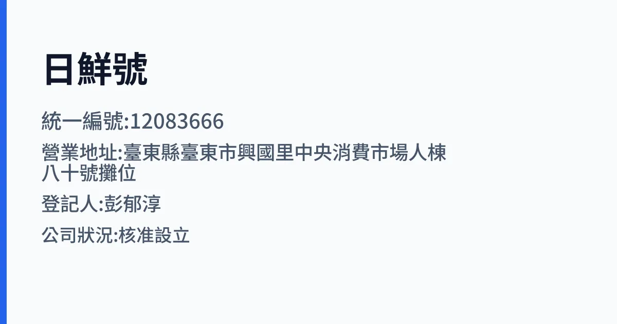 日鮮號 - 統編 12083666(臺東縣) 公司登記資料與營業項目詳細圖表