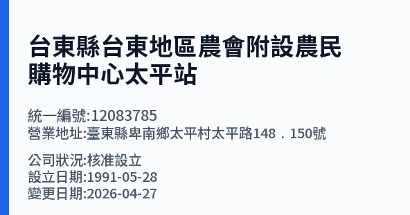 台東縣台東地區農會附設農民購物中心太平站的照片-統編 12083785(臺東縣) 公司登記資料與營業項目詳細圖表