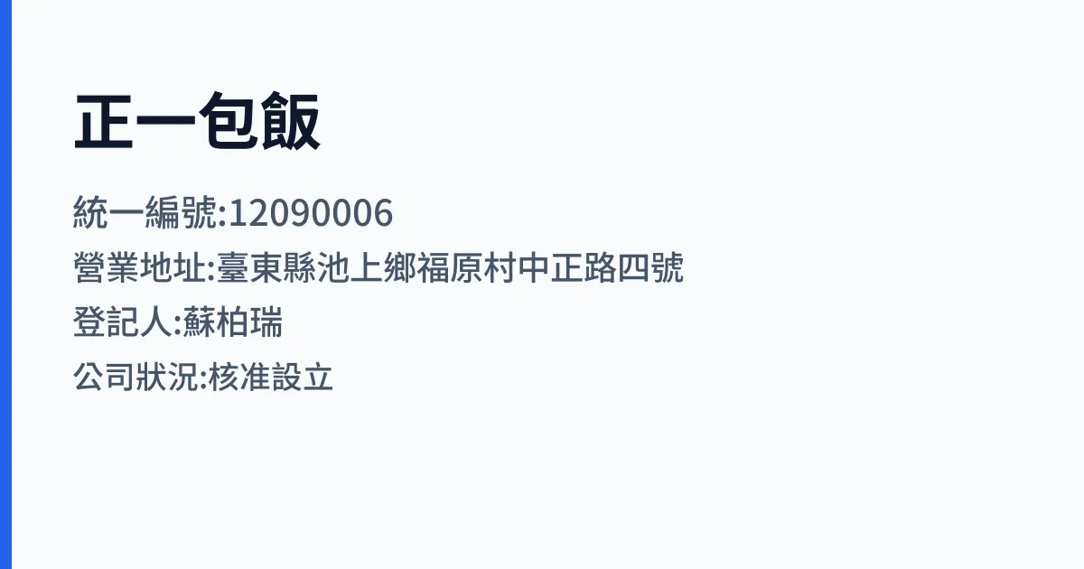 正一包飯 - 統編 12090006(臺東縣) 公司登記資料與營業項目詳細圖表