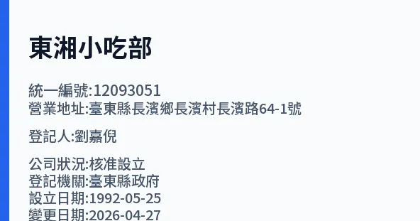 東湘小吃部的照片-統編 12093051(臺東縣) 公司登記資料與營業項目詳細圖表