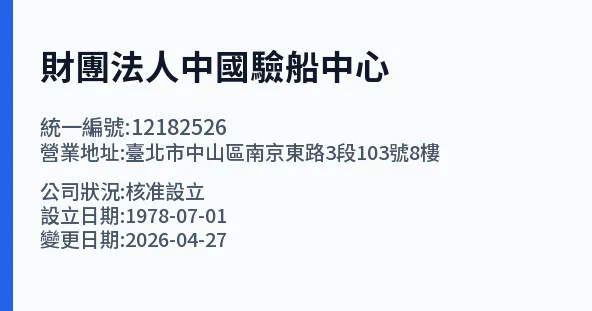 財團法人中國驗船中心的照片-統編 12182526(臺北市) 公司登記資料與營業項目詳細圖表