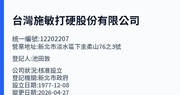 台灣施敏打硬股份有限公司的照片-統編 12202207(新北市) 公司登記資料與營業項目詳細圖表