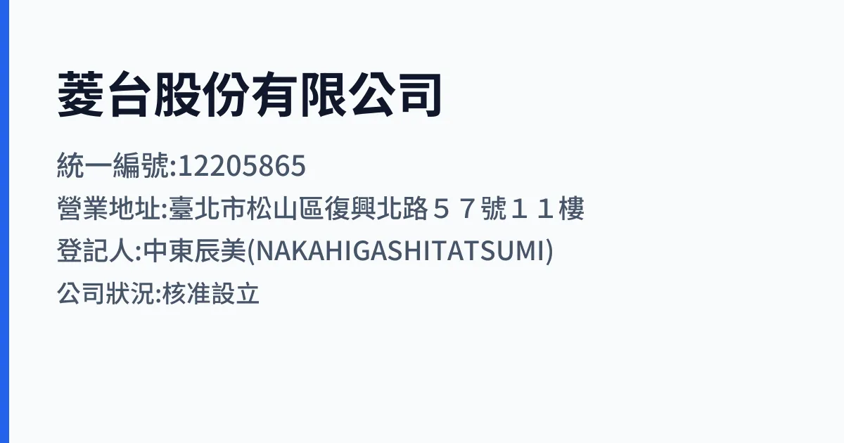 菱台股份有限公司 - 統編 12205865(臺北市) 公司登記資料與營業項目詳細圖表