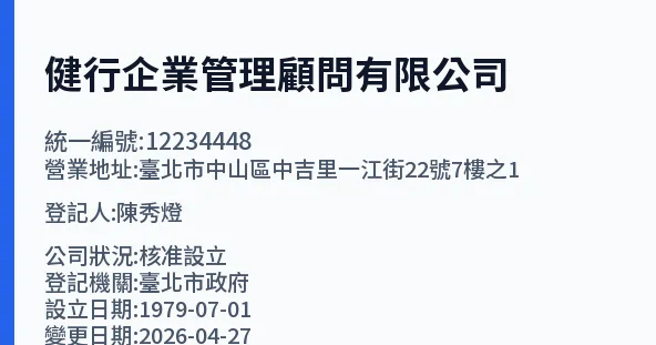 健行企業管理顧問有限公司的照片-統編 12234448(臺北市) 公司登記資料與營業項目詳細圖表