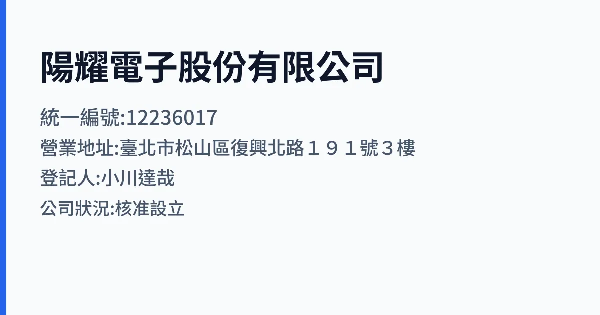陽耀電子股份有限公司 - 統編 12236017(臺北市) 公司登記資料與營業項目詳細圖表