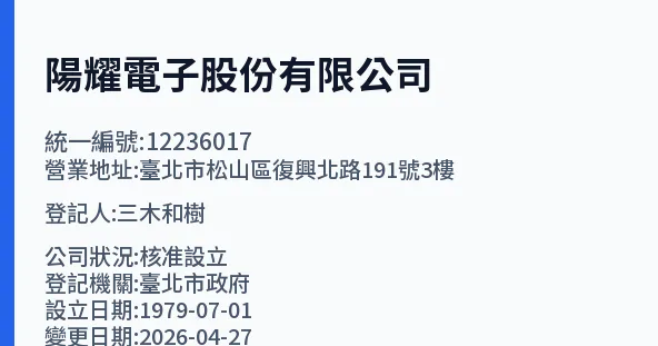 陽耀電子股份有限公司的照片-統編 12236017(臺北市) 公司登記資料與營業項目詳細圖表
