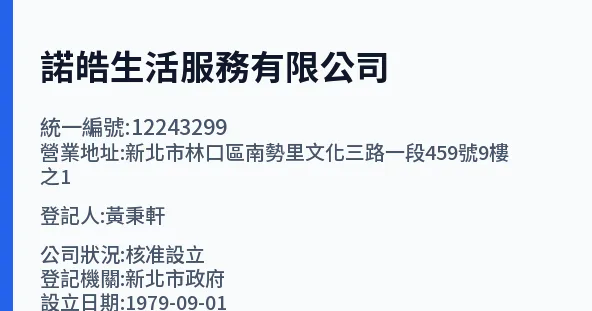諾皓生活服務有限公司的照片-統編 12243299(新北市) 公司登記資料與營業項目詳細圖表