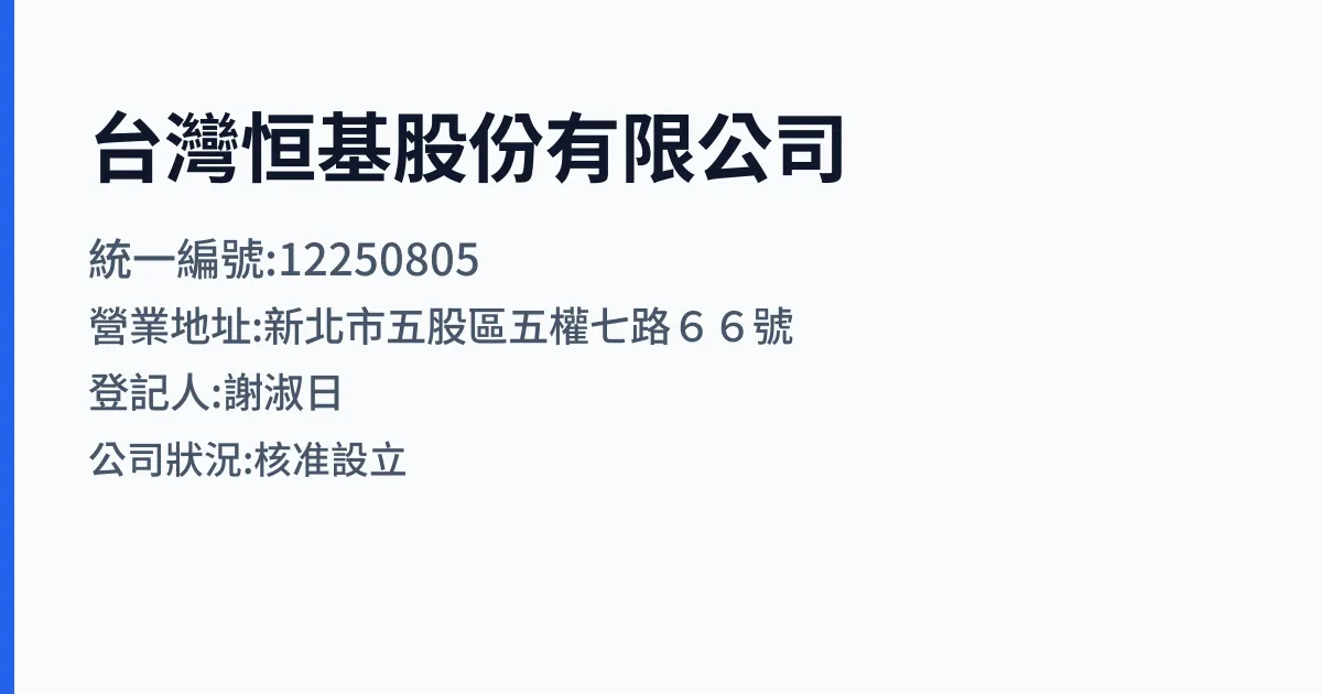 台灣恒基股份有限公司 - 統編 12250805(新北市) 公司登記資料與營業項目詳細圖表